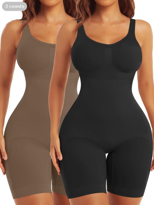 Women's Solid Backless Scoop Neck Tank Shapewear Romper, Seamless Tummy ...