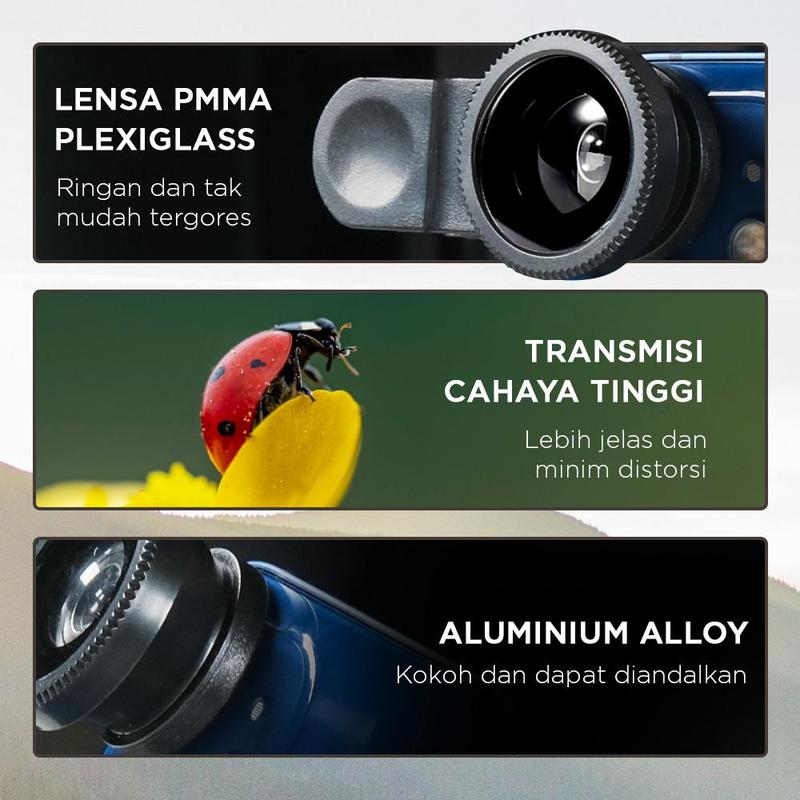 WS CUIMENG Lensa Tambahan Kamera HP 3in1 Fish Eye Macro Wide 0.67X ...
