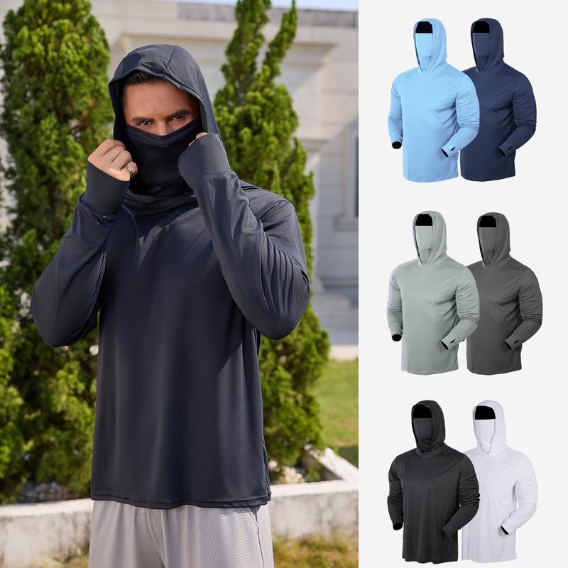 Men's UPF 50+ Hooded Sun Protection Fishing Sauna Shirts with Face Mask ...