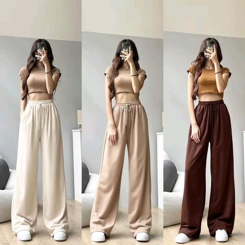 Valu$hop Wideleg Pants/Cotton Terry Wideleg Pants/Trendy Fashion ...