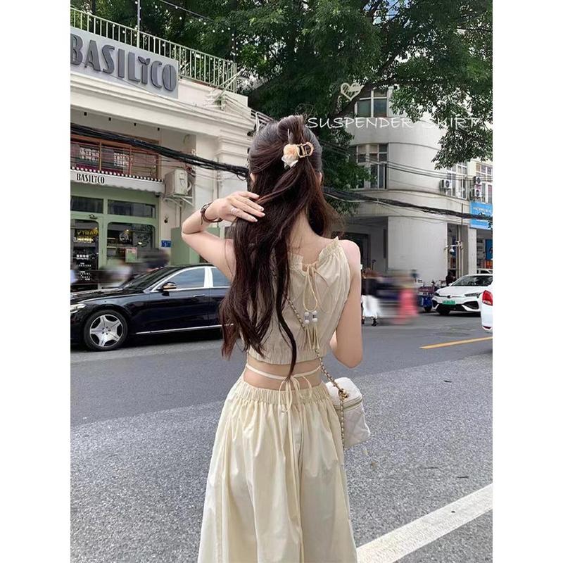 Seaside Niche Design Hollow-out Midriff Halter Spaghetti Straps ...