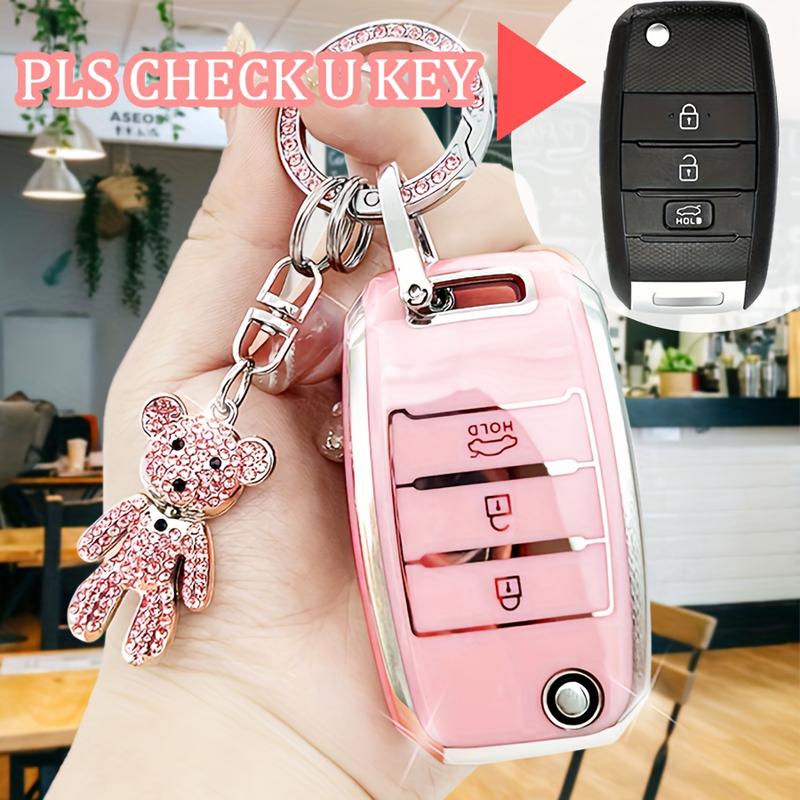 Kia Car Key Fob Cover with Artificial Diamond Bear, Soft TPU - TikTok Shop