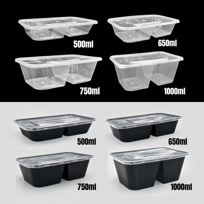 10pcs 2 Division Microwavable Container Plastic Disposable Lunch ...