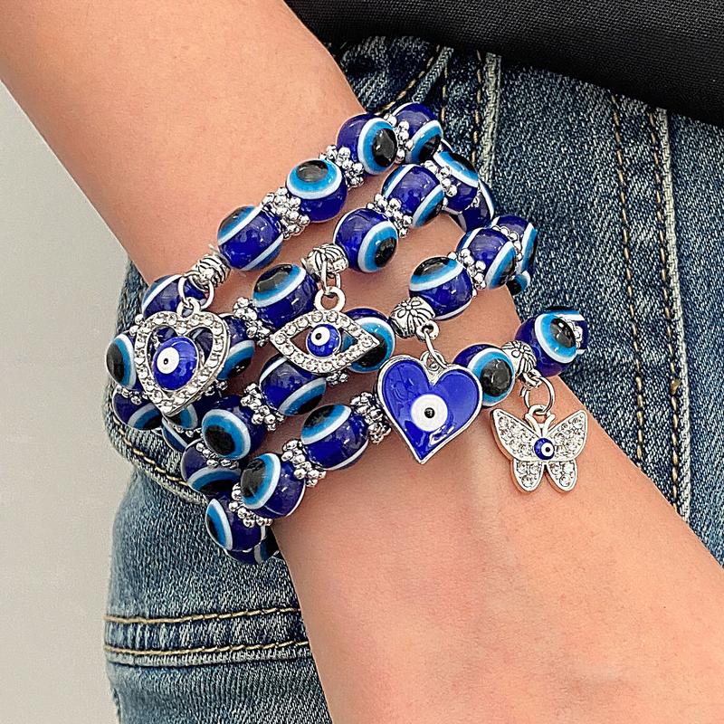 Devil's Eye Bracelet Butterfly Love Fatima Bracelet round Beads Blue ...