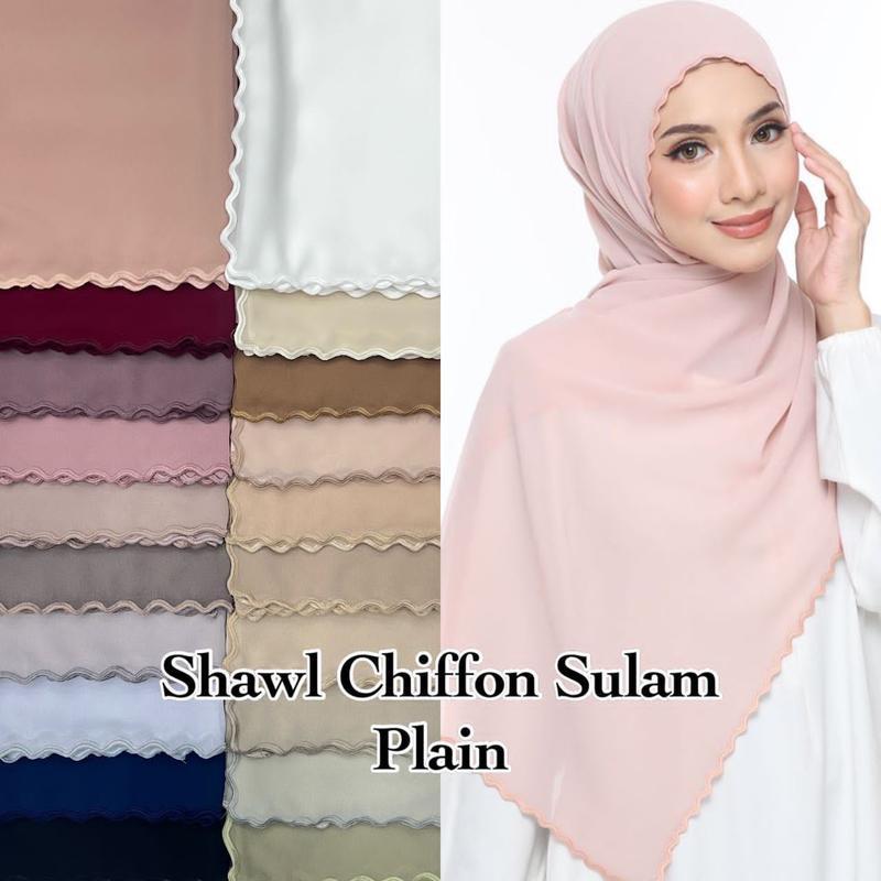 Shawl Chiffon Sulam Halus Hijab Square Keluarga Pashmina - Scarves ...