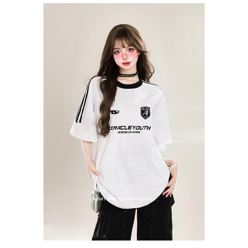Three-bar Round Neck Trendy Letters Short-Sleeved American Trendy Brand ...