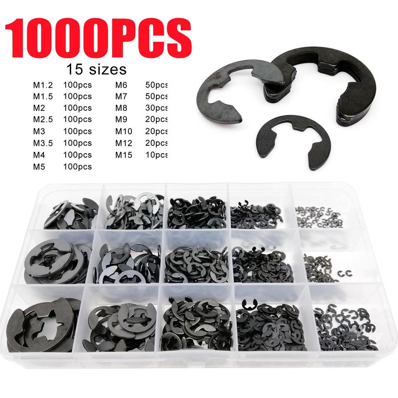580/1000pcs Washer M1.2 to M15 Black Carbon Steel External Retaining ...