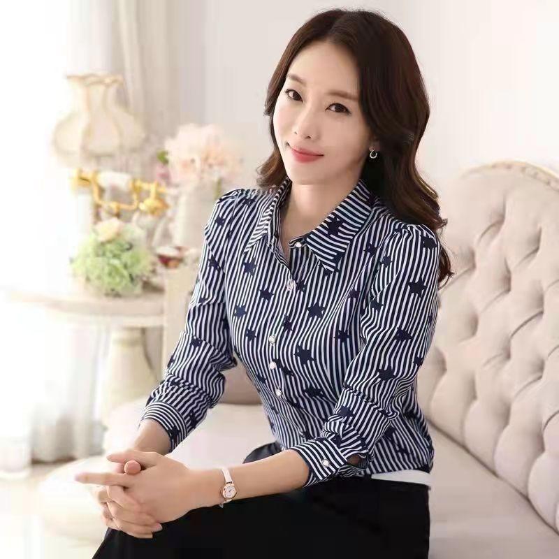 Kemeja Sifon, Corak Berjalur, Pakaian Wanita, Koleksi Musim Bunga ...