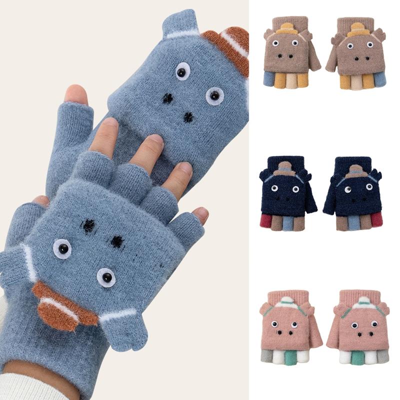 Convertible Gloves Winter Half Finger Mittens Stretchy Knit Half ...