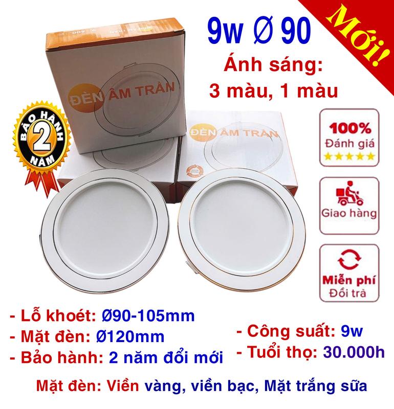 Đèn led downlight, âm trần 9w (phi 90mm) Viền vàng, viền bạc, - TikTok ...