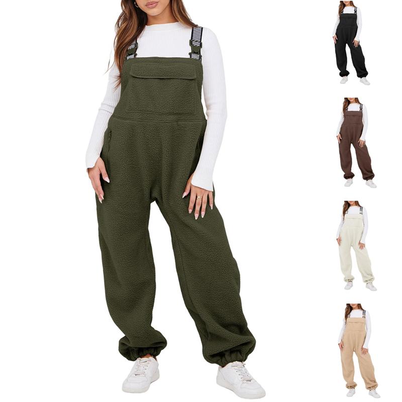 Ommig Womens Fleece Overalls One-piece Bibs Jumpsuits Adjustable ...