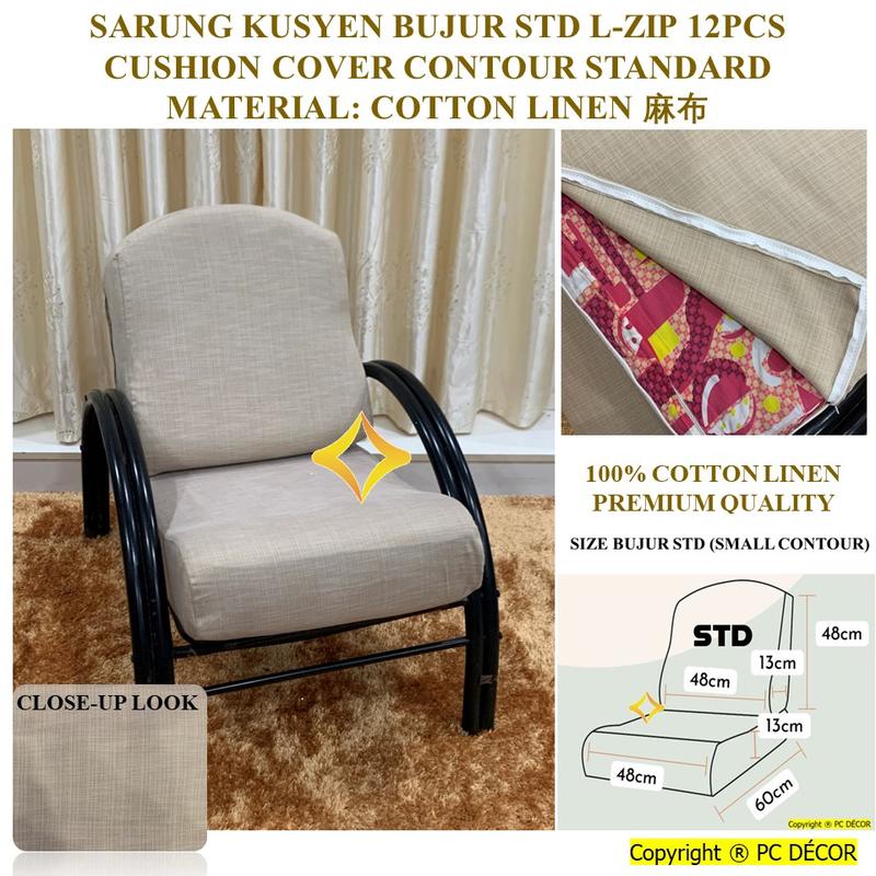 COTTON LINEN Sarung Kusyen Bujur Bulat Standard 12 pcs L zippers ...