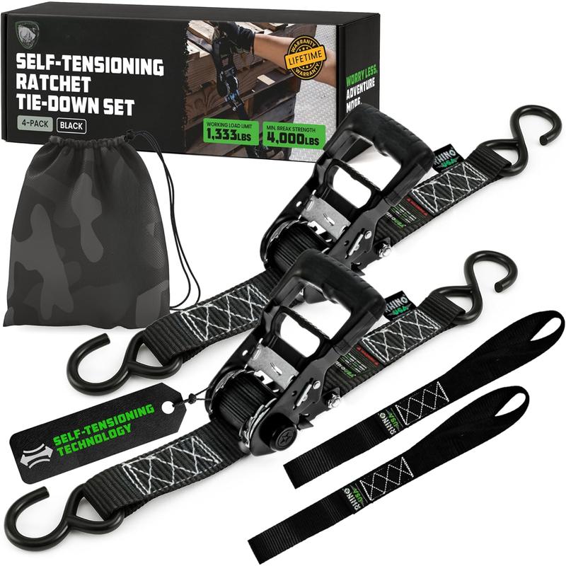 Self Tensioning Ratchet Tie Down Straps (2PK 1.6INX15FT) - Heavy Duty ...