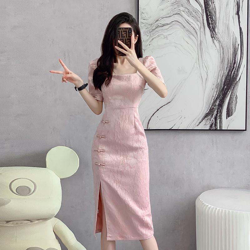 Gaun Bodycon Elegan, Gaya Korea, Warna Merah Jambu dan Hitam - TikTok ...