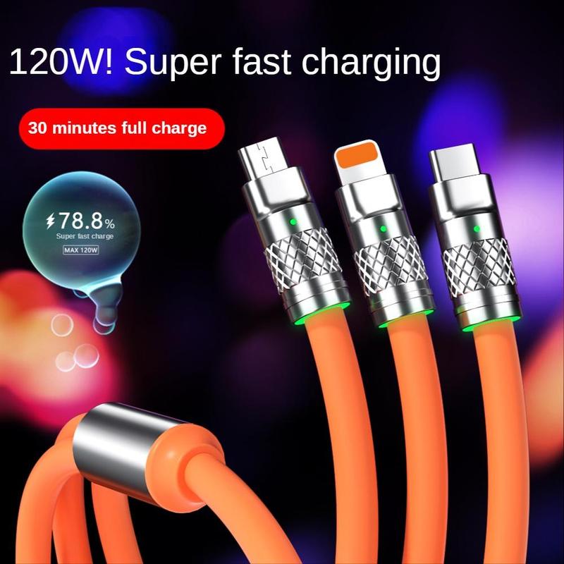 3 in 1 120W 6A Super Fast Charging Rugged Liquid Silicone Cable ...