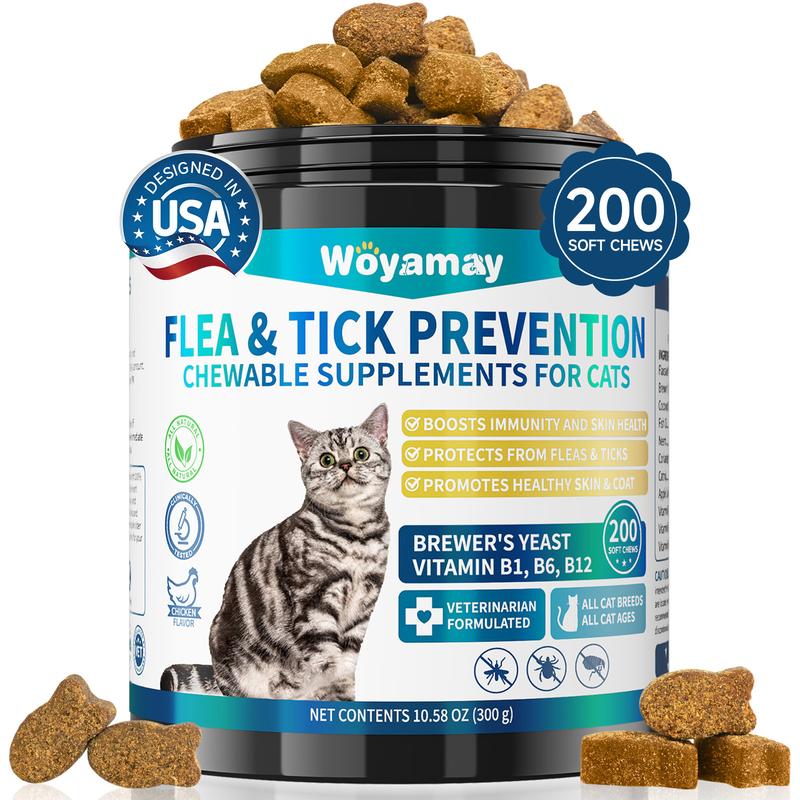 Woyamay 200 Cts Flea & Tick Supprot for Cats Chewables, Natural Soft ...