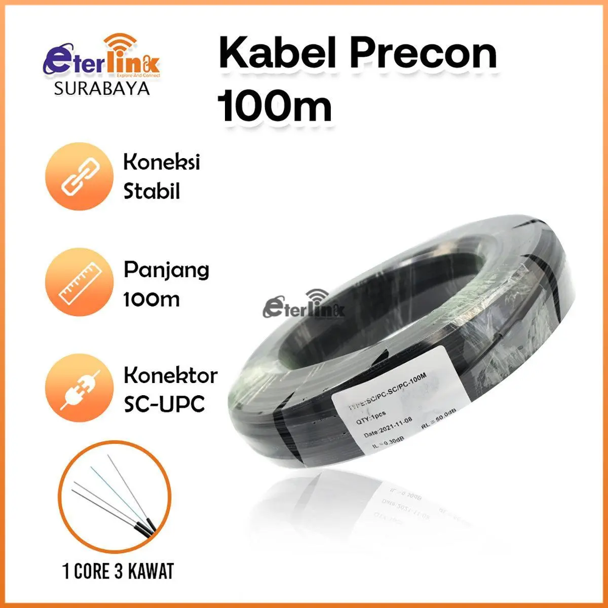 BARU!!! Kabel Drop Core Fiber Optik/Kabel Precon FO 100M/50M Meter ...