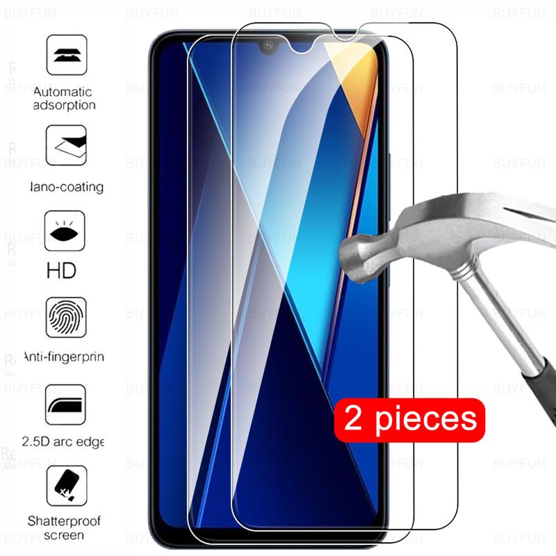 2 Pcs Tempered Glass For Xiaomi Poco C65 4G Screen Protector Protective ...