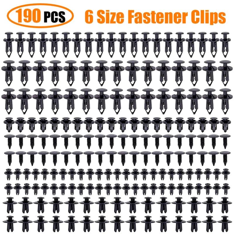 190pcs 6 Sizes Auto Fasteners ABS Rivet Pusher Clip Fender Bumper ...