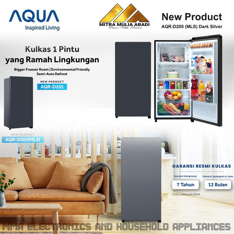 Kulkas AQUA 1 Pintu AQR-D 205 MDS/MLS 165 Liter 50 Watt Hemat Listrik ...