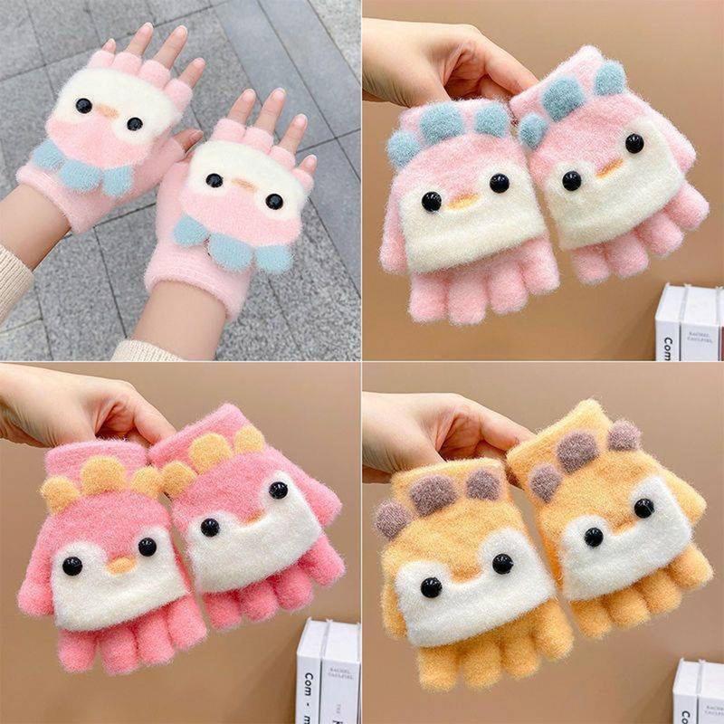 Children'S Gloves Winter Korean Style Cartoon Flip Cute Five-Finger ...