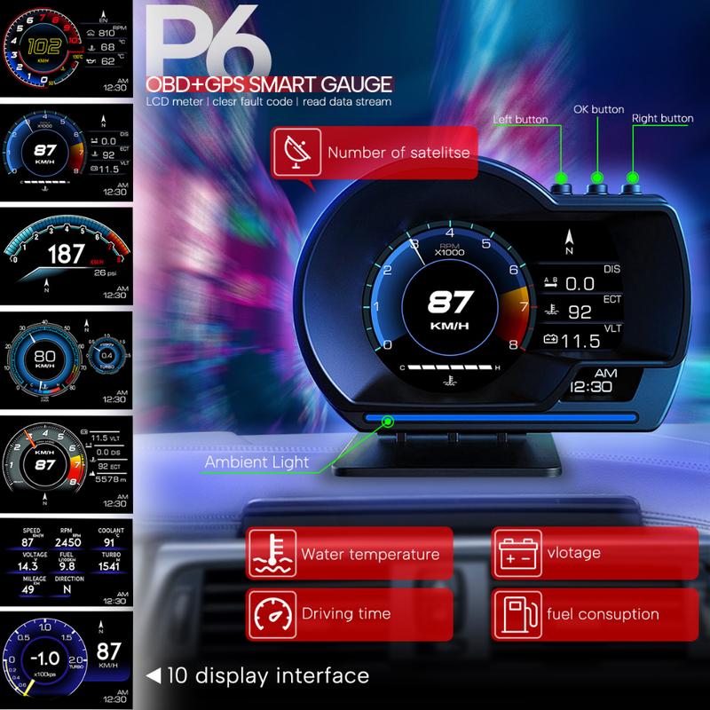 🇵🇭Free Gift⚡P6 PRO Car GPS+OBD OBD2 Meter Digital Scanner Alarm ...