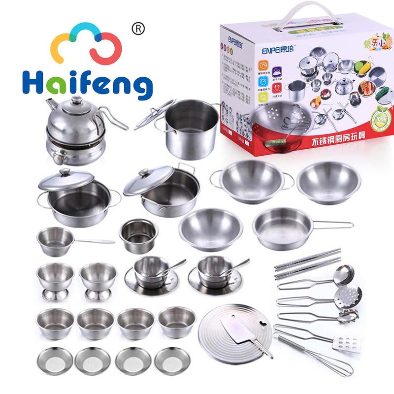 25pcs Children Stainless Steel Pretend Play Food Kitchen Cookware Set ...