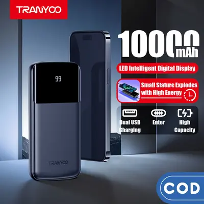 [Original] TRANYOO 10000mAh original power bank black fast charging 2 USB outputs 1 Type-C input ...
