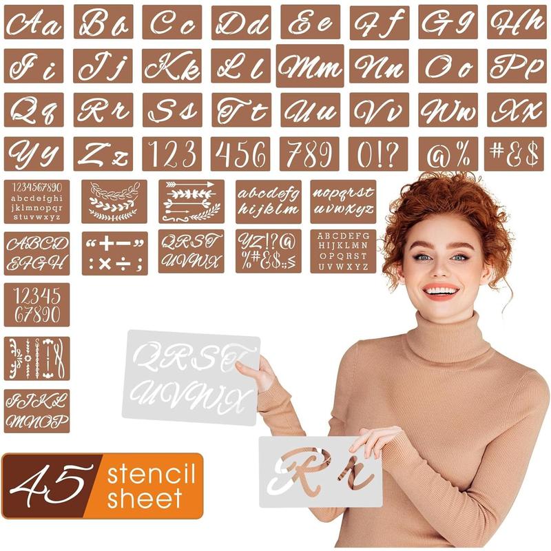 Alphabet Stencils 45 count Plastic Kit - 3 Alphabet Sets, Numbers ...