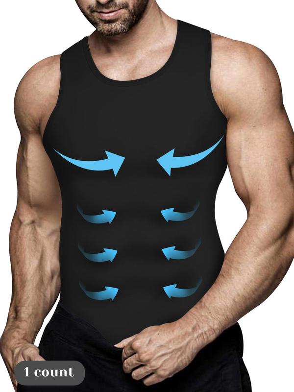 Men's Solid Round Neck Compression Shapewear Tank Top, High Stretch ...