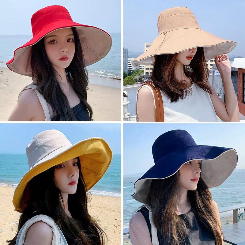 Spring Summer Double-Sided Bucket Hat Anti-UV Big Brim Sun Hat - TikTok ...