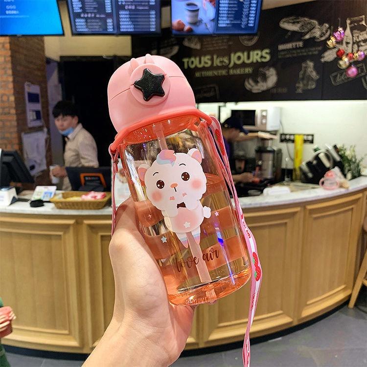 BTL004 Botol Air Minum Transparan Botol Tutup Flip Sedotan Motif - Shop ...