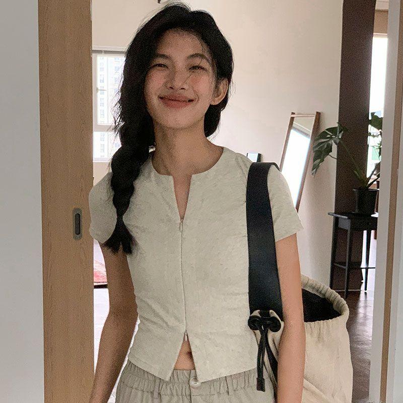 Kemeja-T Lengan Pendek Kapas Pendek, Gaya Comel dan Seksi, untuk ...