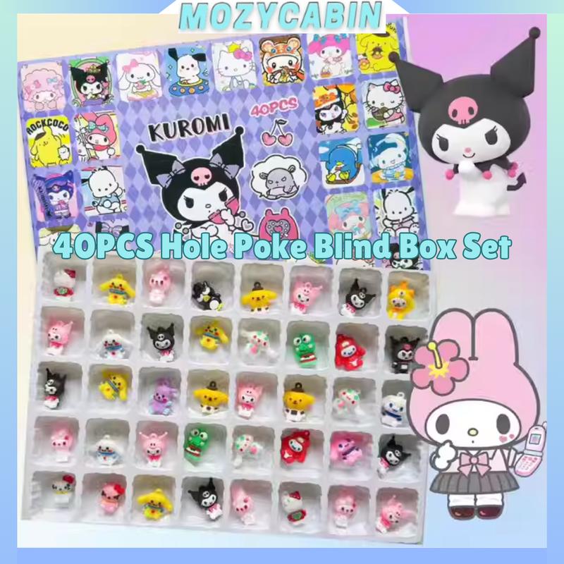 40PCS Hole Poke Blind Box Set Labubu Cute Mini Doll Figure Ornament ...