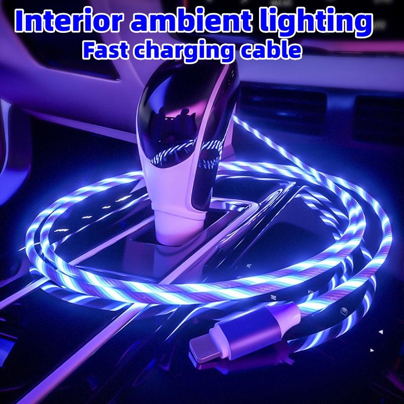 USB Fast Charger Flowing Colors LED seven-color data cable Type-C ...