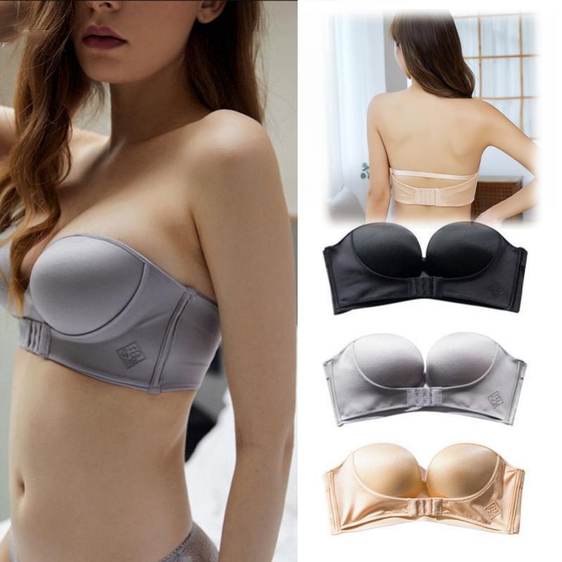 Women Strapless Bras Front Closure Push Up Bralatte Seamless - TikTok Shop Philippines
