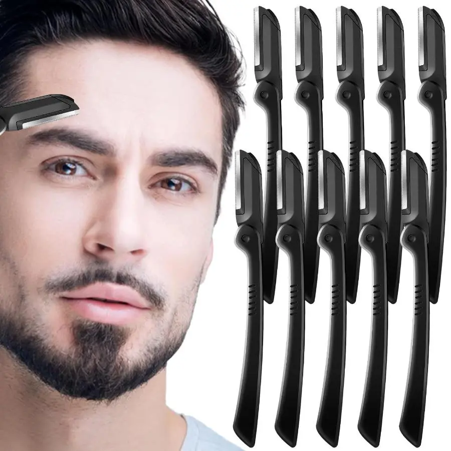Men's Facial Folding Dermaplane Razor, 10pcs Men's Eyebrow and Facial ...