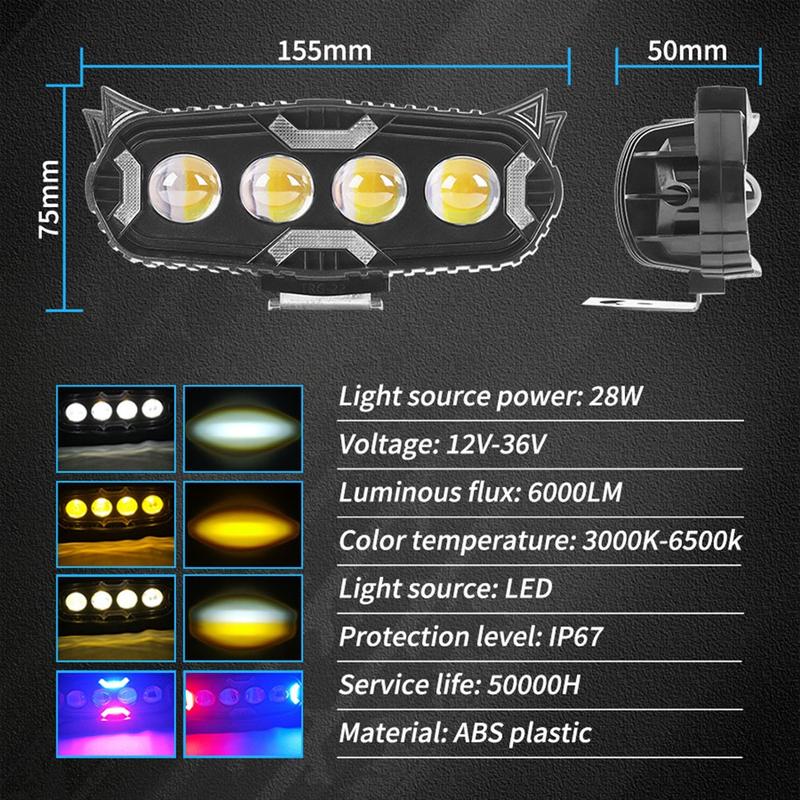 4 Lens Motorcycle LED Spotlight Beam Dual Color Driving Ligh - TikTok ...