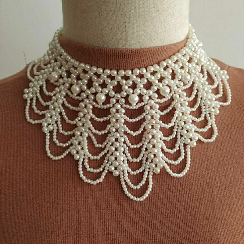 Noble Turtleneck Hollow Pearl Wave Handmade Beaded Weave Tassel ...