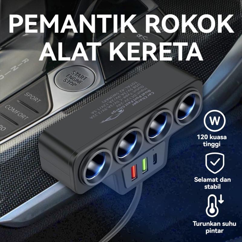 1PC Phone Charger 4 Cig Sockets 2 USB Port 1 Type-C DC 12-24 - TikTok ...