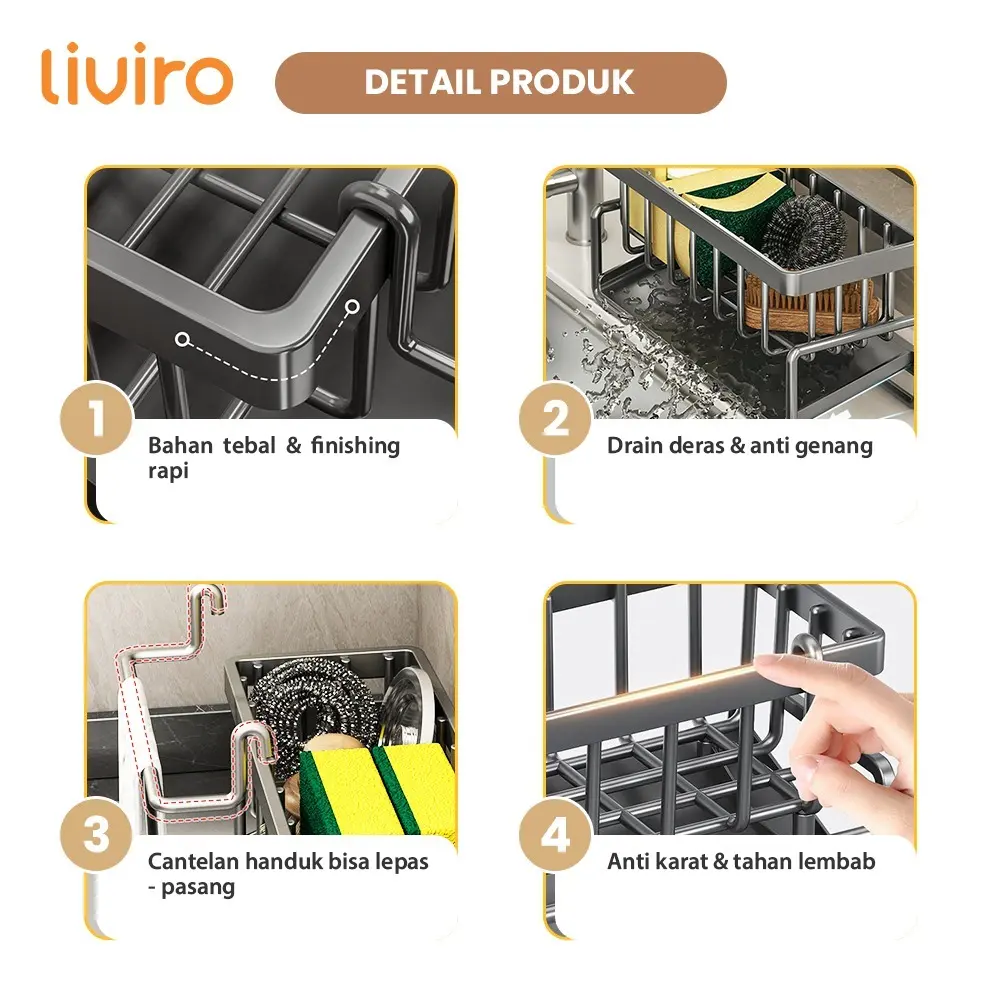 Liviro Rak Spons Sabun Cuci Piring Wastafel Rack Sponge Kain Lap Cucian ...