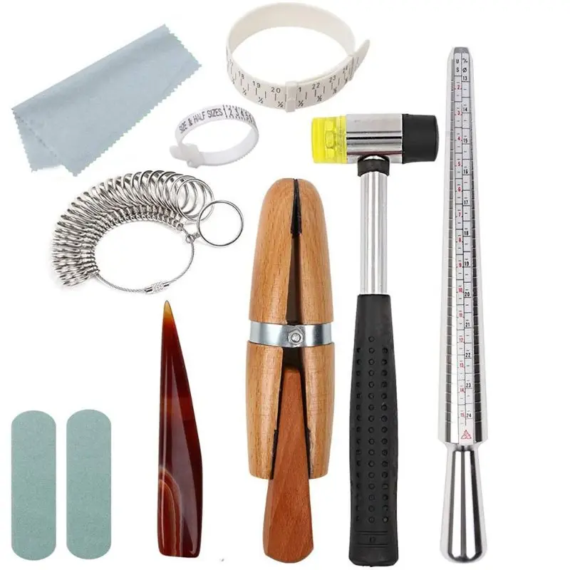 Heche 11Pieces Ring Mandrel Rubber Hammer Ring Sizer Gauge Polishing ...