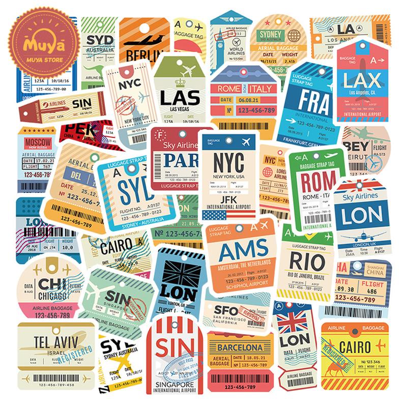 MUYA 50pcs Airline Boarding Pass Ticket Label Stickers Pack Waterproof ...