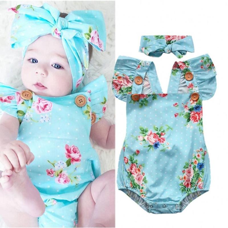 Set 2 helai untuk bayi perempuan, pakaian baru lahir, Corak bunga ...