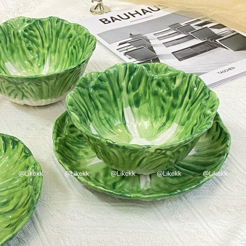 Set Pinggan Makan, Reka Bentuk Kubis Lukisan Tangan, Underglaze ...
