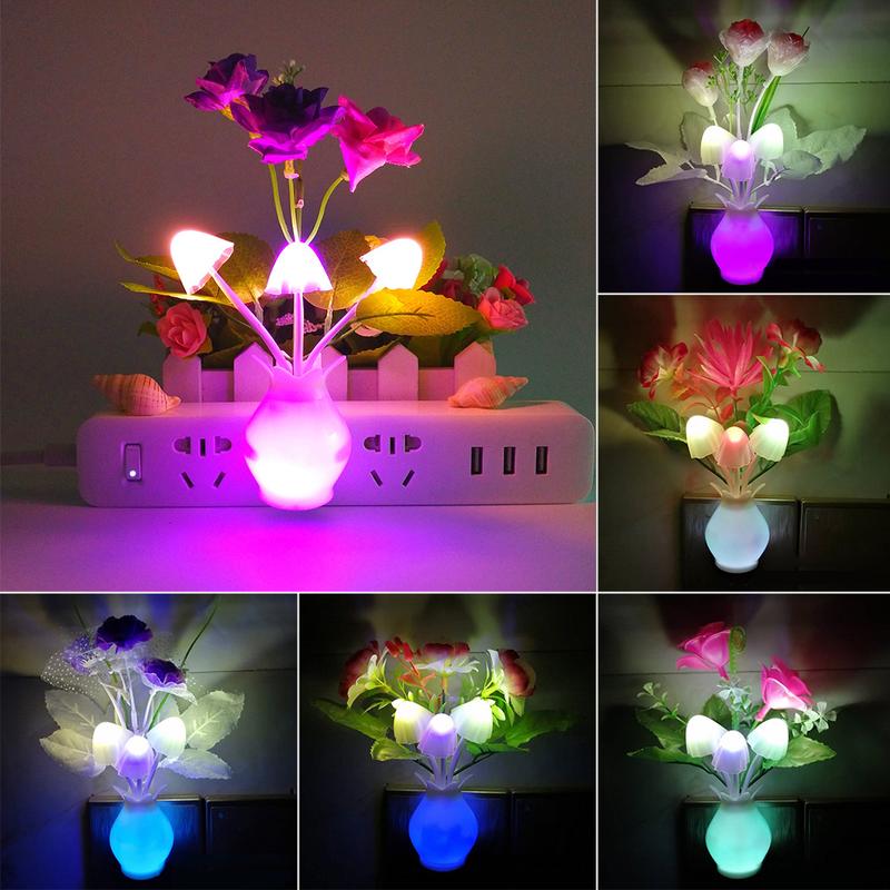 Rose Flower Led Night Light With Sensor Plug-in Auto Switch Mushroom ...