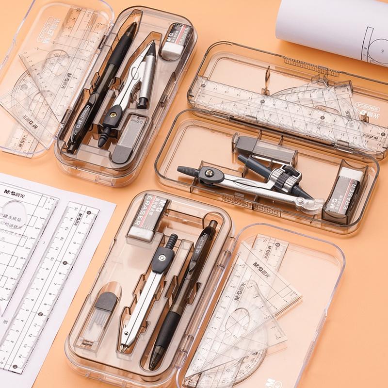 Metal Compass Ruler Set Protractor Drawing Triangle Glue Mathematical ...