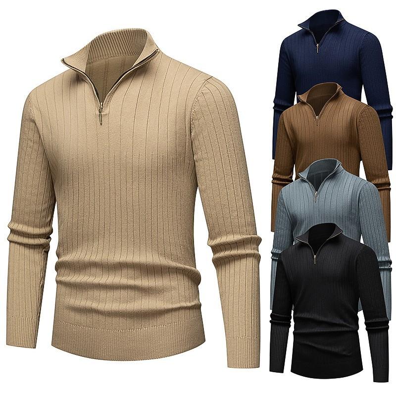 Sweater Lelaki, Kolar Berdiri, Separuh Zip, Pullover, Warna Pepejal ...