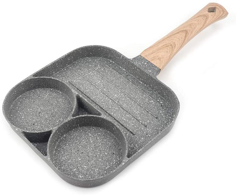 3 Section or 4 Grid Nonstick Egg Frying Pan 2 in 1 Divided Frying ...