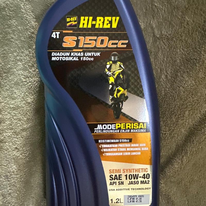 Hi Rev SAE 10W-40 Semi Synthetic 1.2L 4T RS150 - TikTok Shop Malaysia